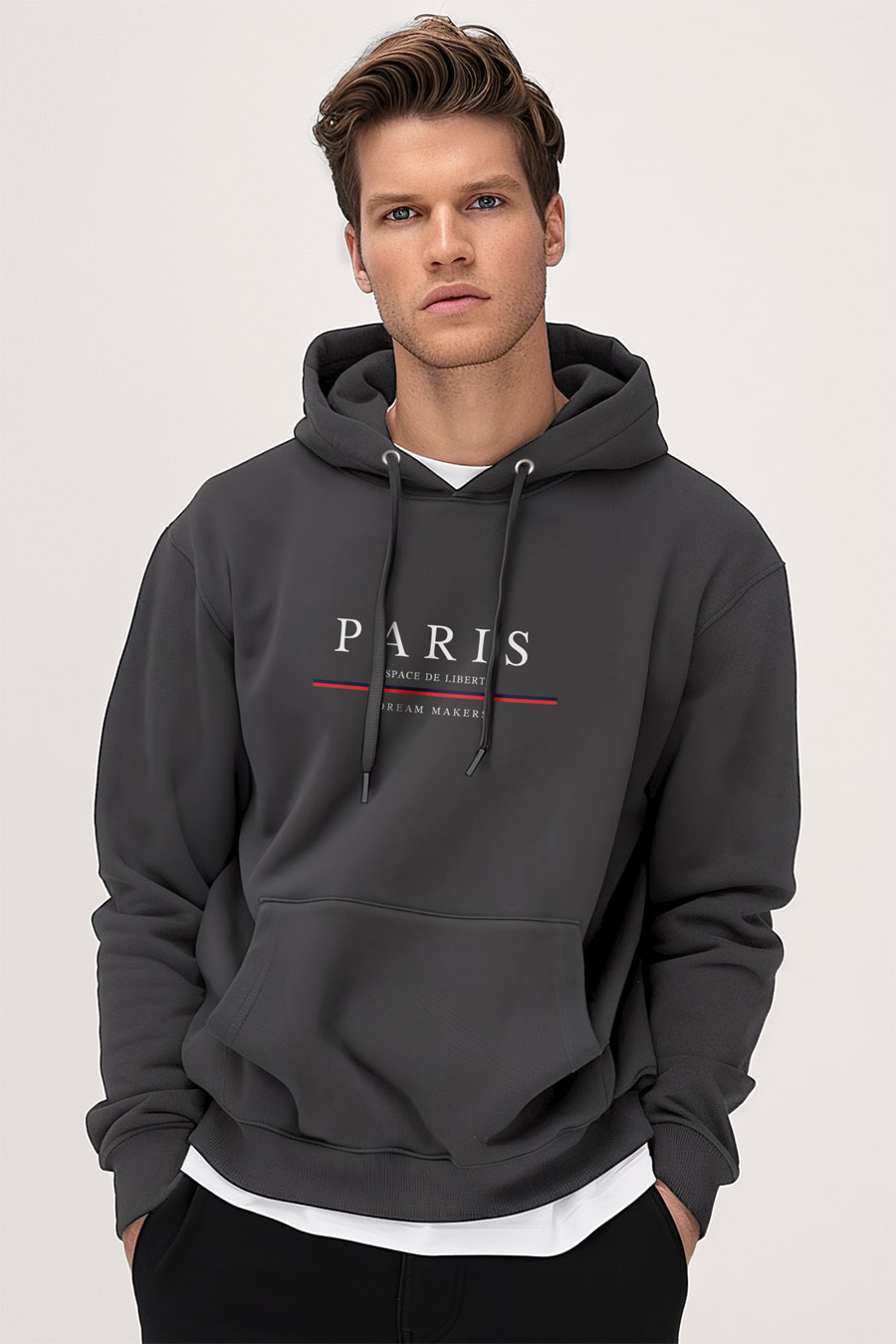 Bluza z Kapturem, Kolor Stalowy, Nadruk Paris Dream Makers - Hedrix PL