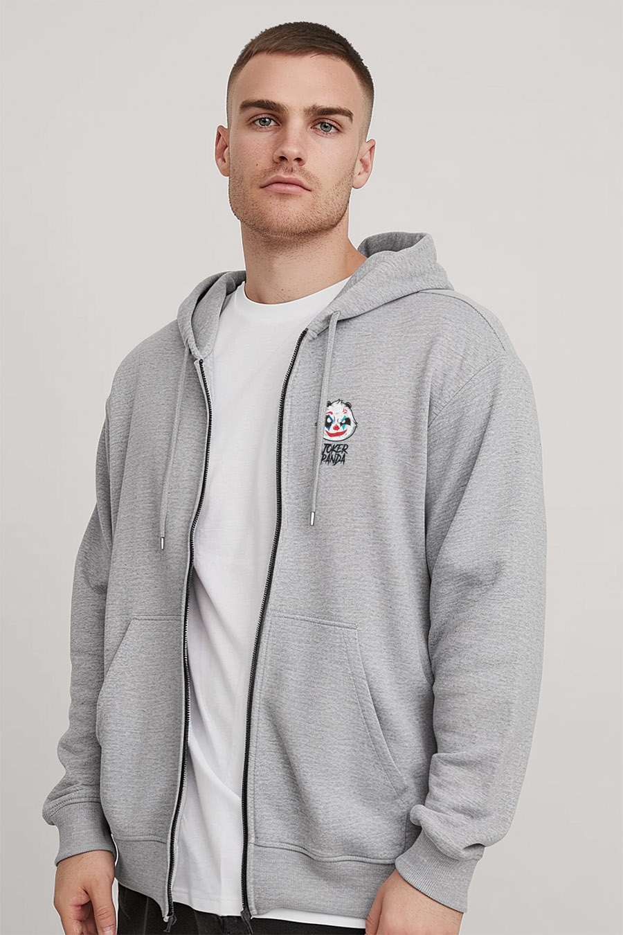 Bluza z zamkiem, Kolor Szary, Nadruk Joker Panda - Hedrix PL